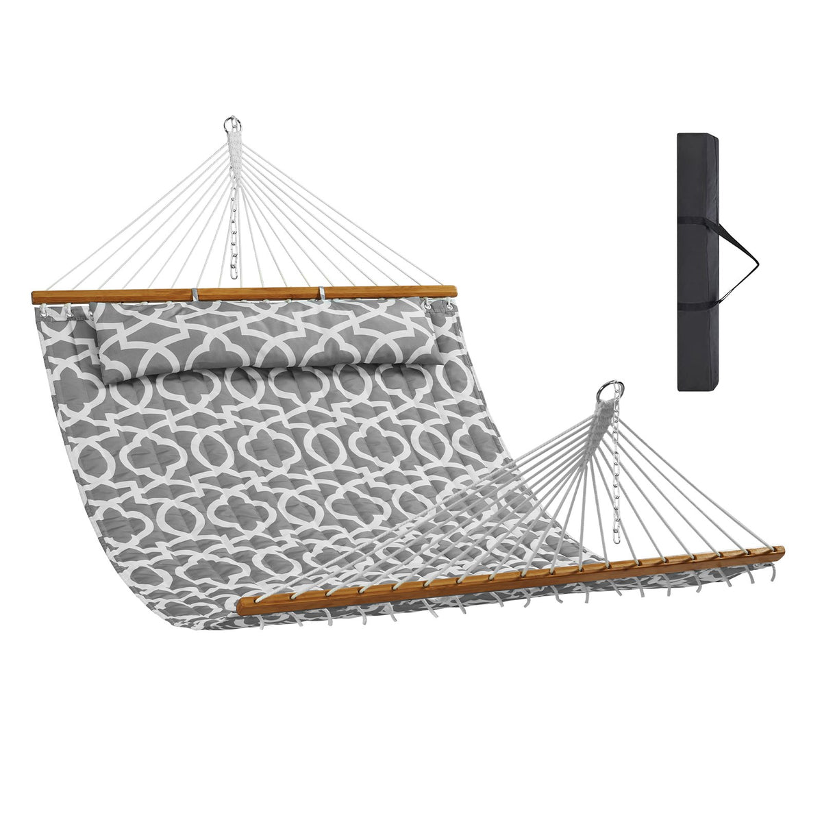 VEVOR Double Quilted Fabric Hammock, 12 FT Double Hammock with Hardwoo