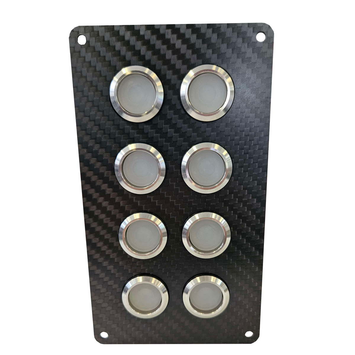 8 gang carbon fibre switch panel with 20A backlit switches